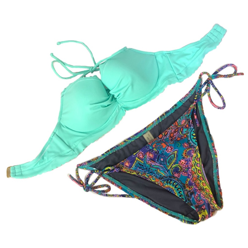 Victorias Secret Swimsuit Teal Scallop Paisley Gem